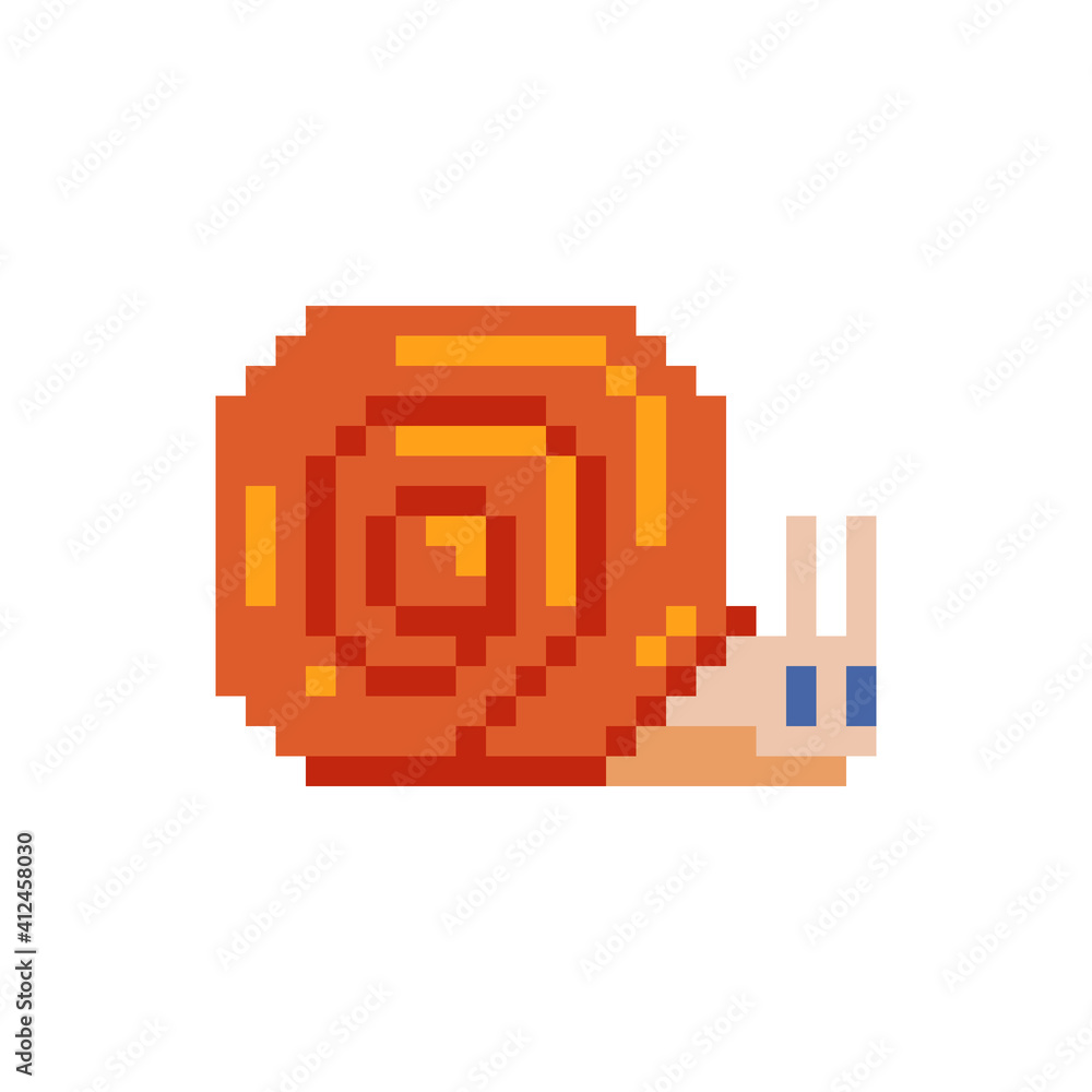 Snail cartoon icon pixel art character isolated vector illustration ...
