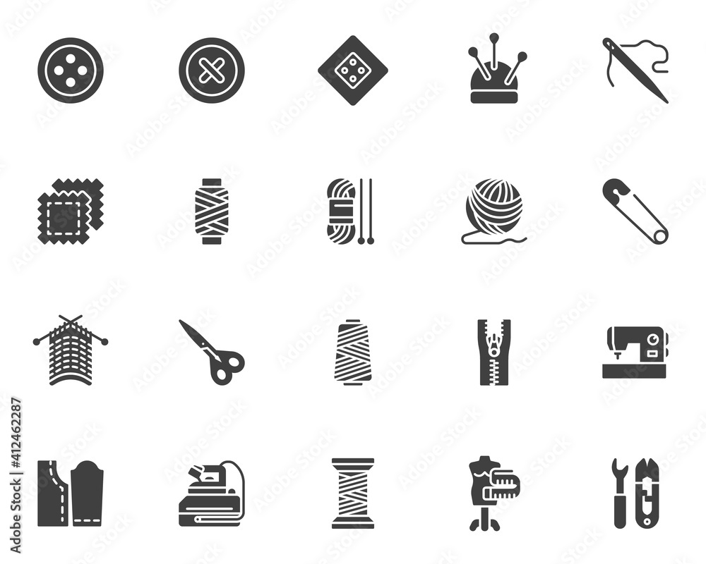 Needlework, sewing vector icons set, modern solid symbol collection ...