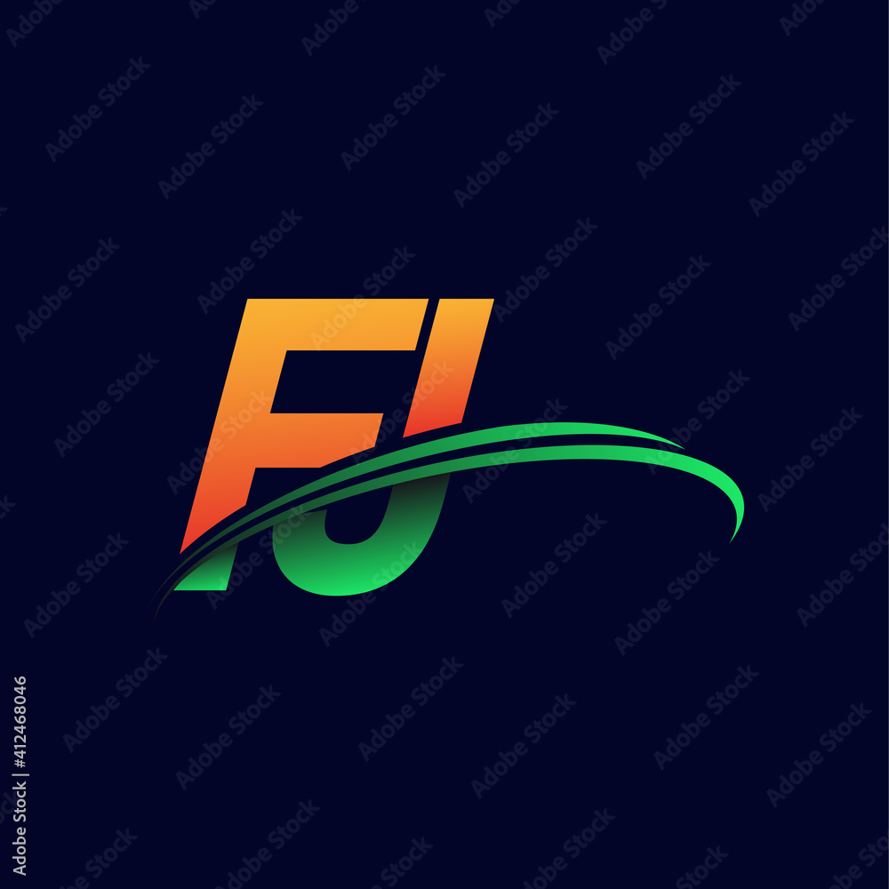 initial logo FJ company name colored orange and green swoosh design ...