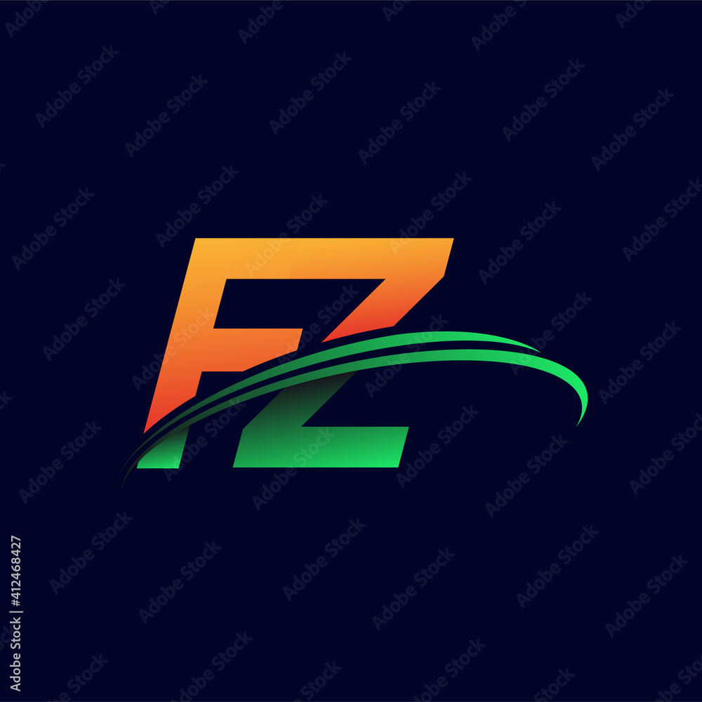 initial logo FZ company name colored orange and green swoosh design ...