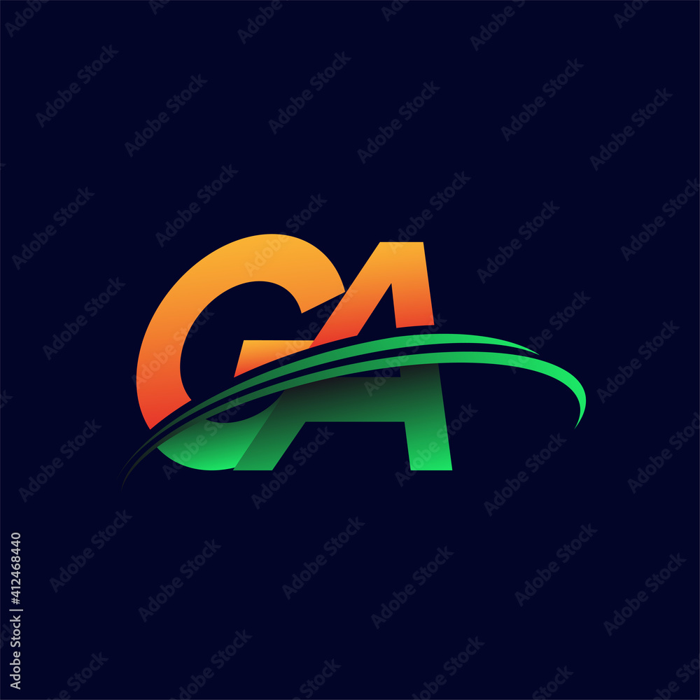 initial logo GA company name colored orange and green swoosh design ...