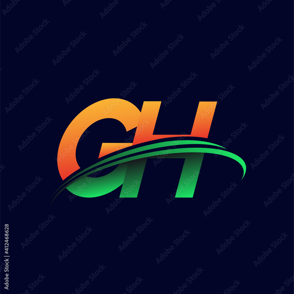 initial logo GH company name colored orange and green swoosh design ...