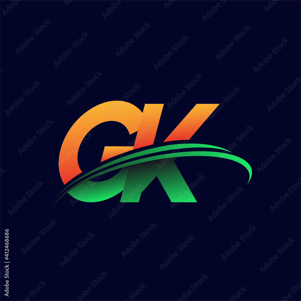 initial logo GK company name colored orange and green swoosh design ...