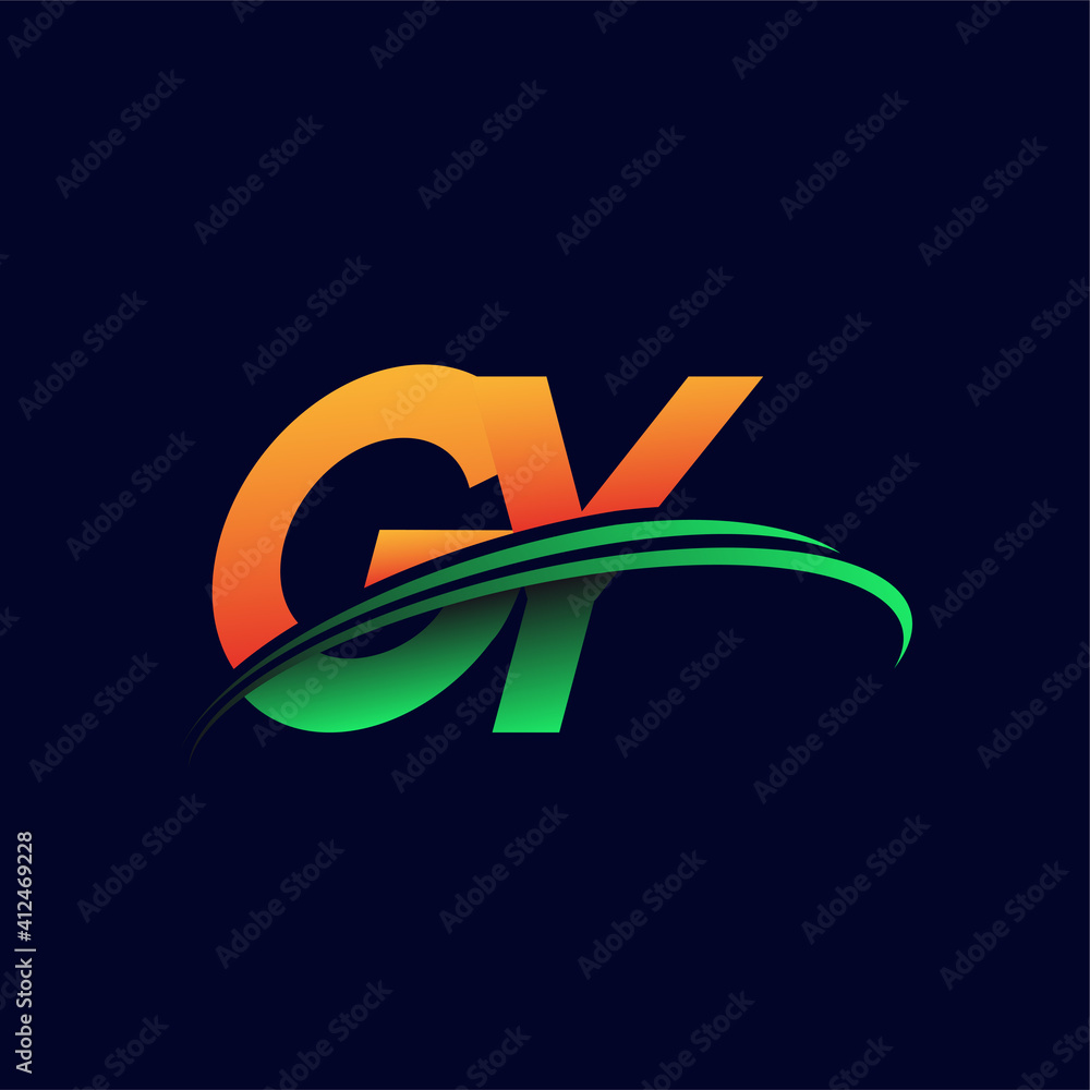 initial logo GY company name colored orange and green swoosh design ...