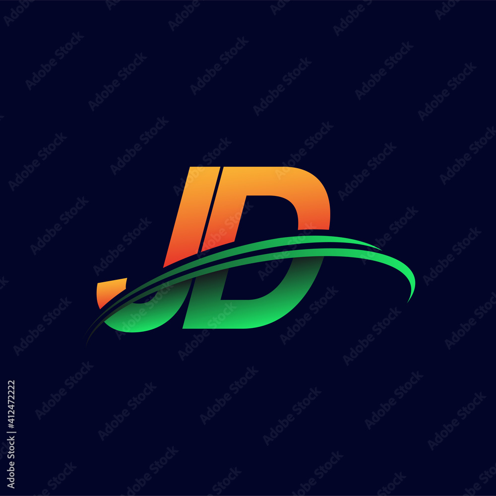 initial logo JD company name colored orange and green swoosh design ...