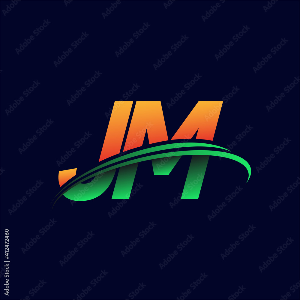initial logo JM company name colored orange and green swoosh design ...