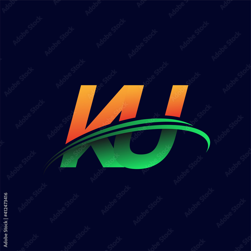 initial logo KU company name colored orange and green swoosh design ...
