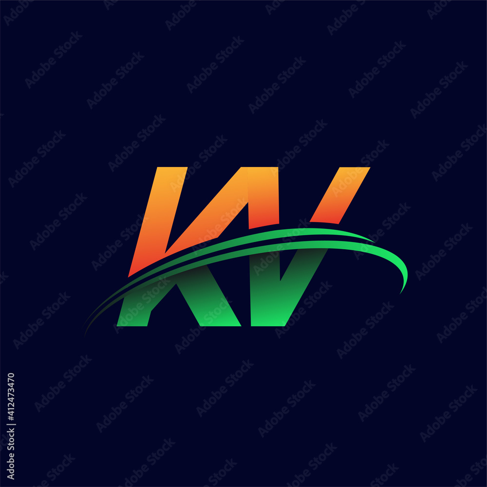 initial logo KV company name colored orange and green swoosh design ...