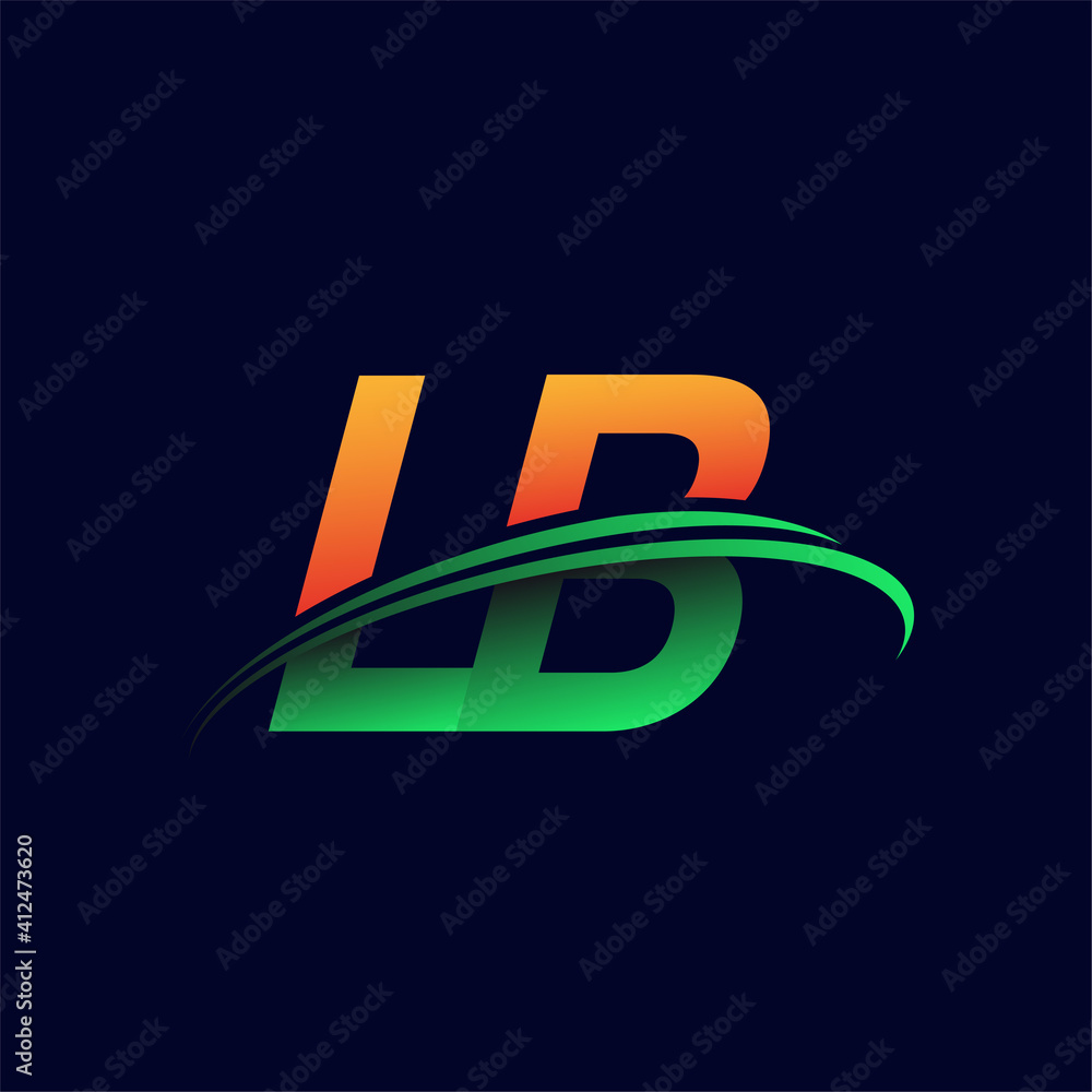 initial logo LB company name colored orange and green swoosh design ...