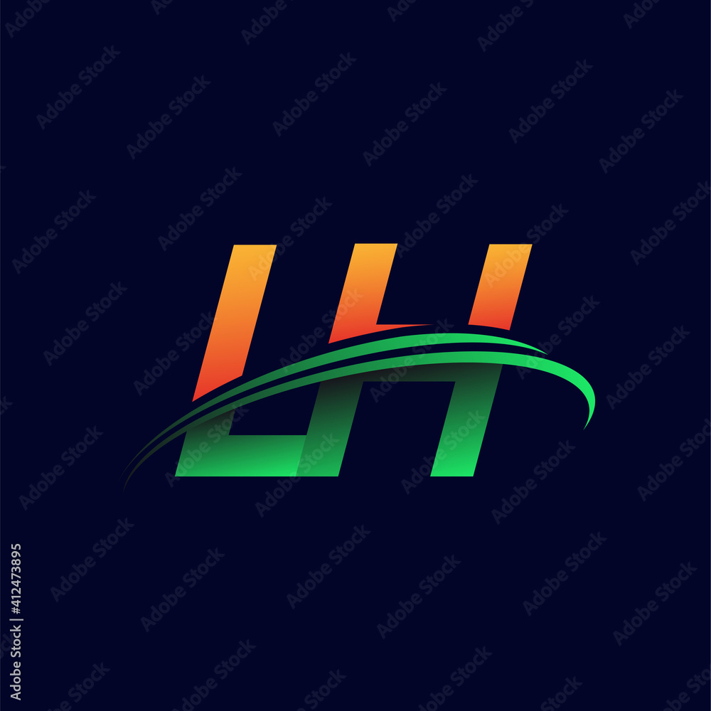 initial logo LH company name colored orange and green swoosh design ...