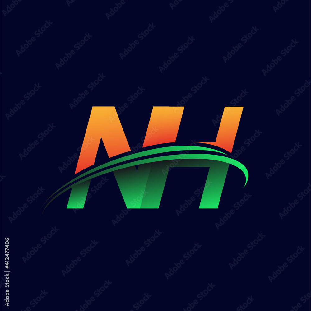 initial logo NH company name colored orange and green swoosh design ...