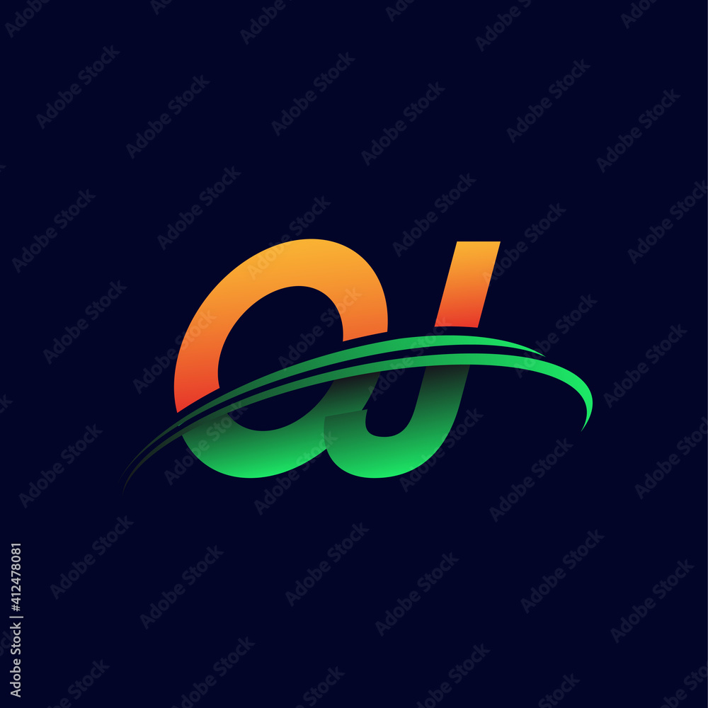 initial logo OJ company name colored orange and green swoosh design ...