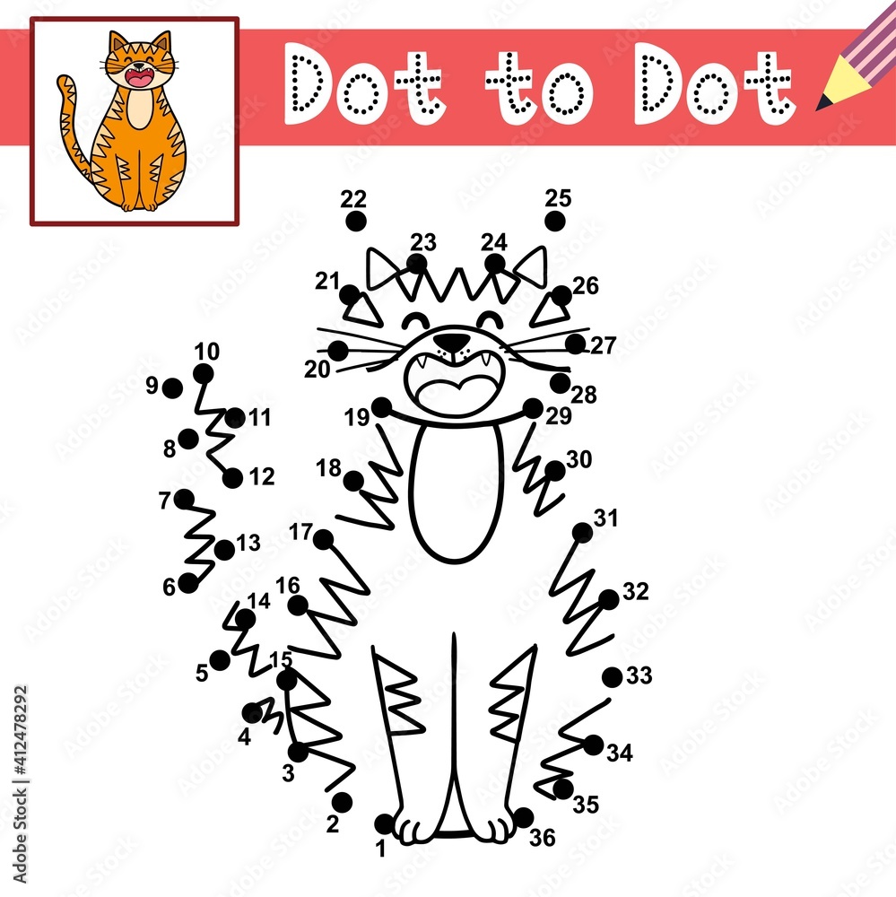 Vecteur Stock Connect the dots and draw a cute cat. Dot to dot game ...