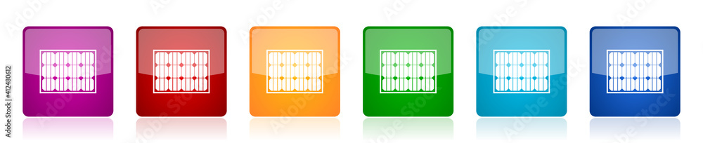 Solar panel, clean energy, power icon set, square glossy vector buttons ...