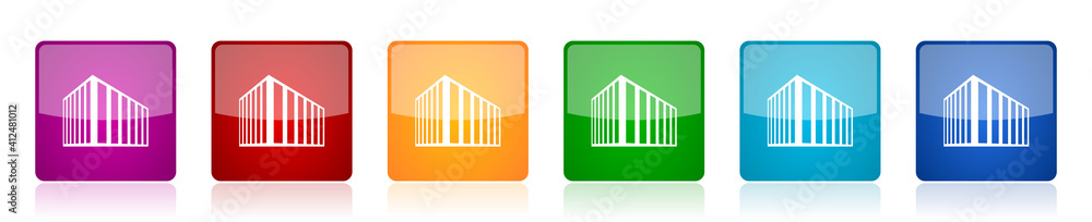 Modern design office building icon set, square glossy vector buttons in ...