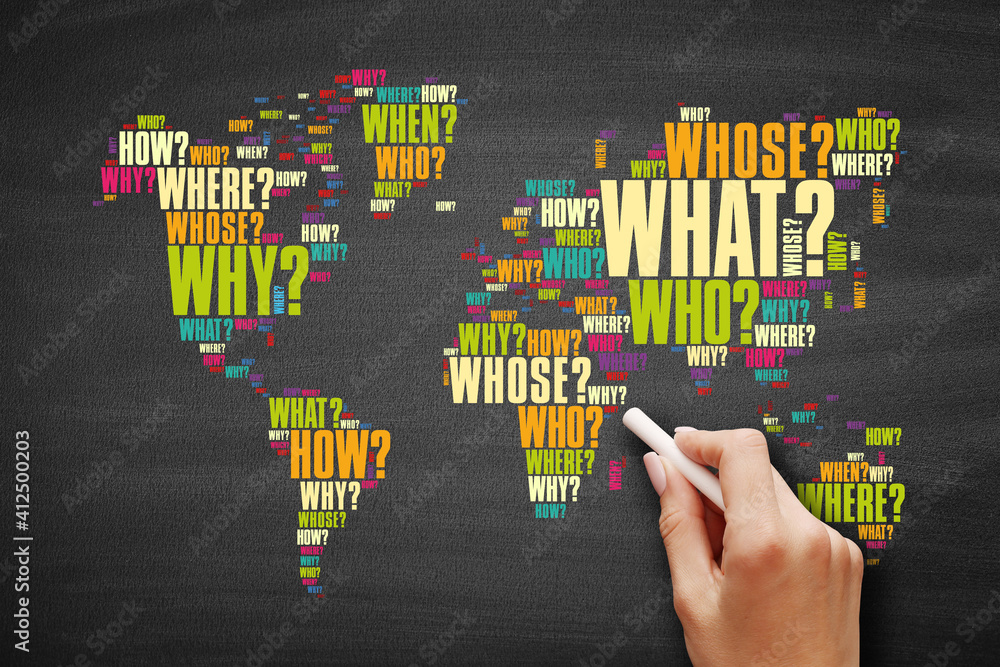 Question Words in shape of World Map, word cloud business concept ...