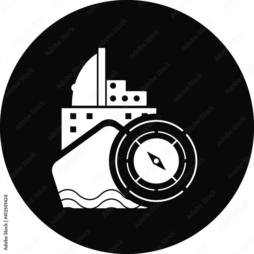 World tour by ship, ship location, ship direction and gps icon with ...