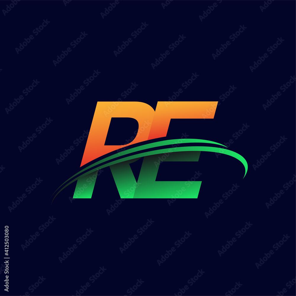 initial logo RE company name colored orange and green swoosh design ...