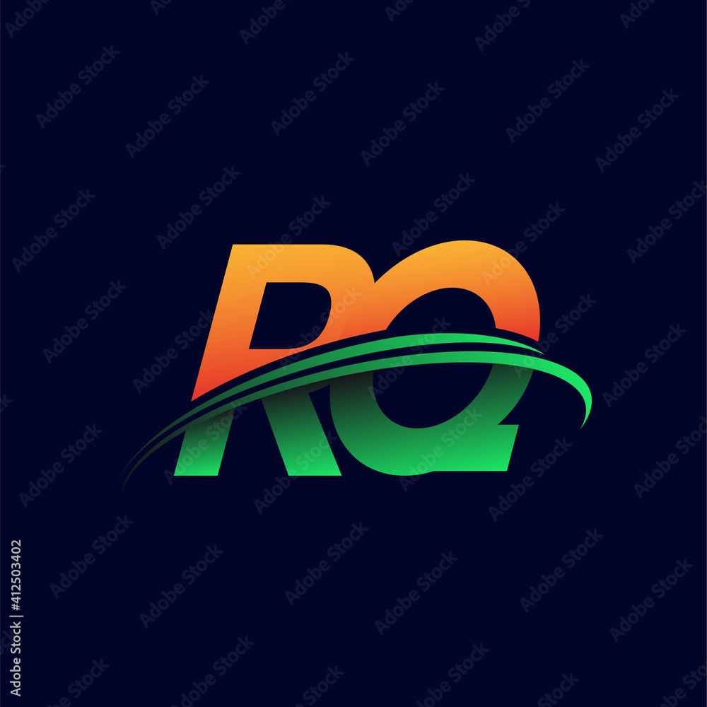 initial logo RQ company name colored orange and green swoosh design ...