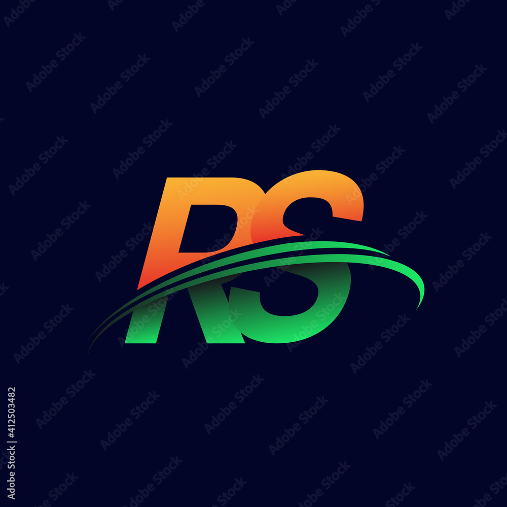 initial logo RS company name colored orange and green swoosh design ...