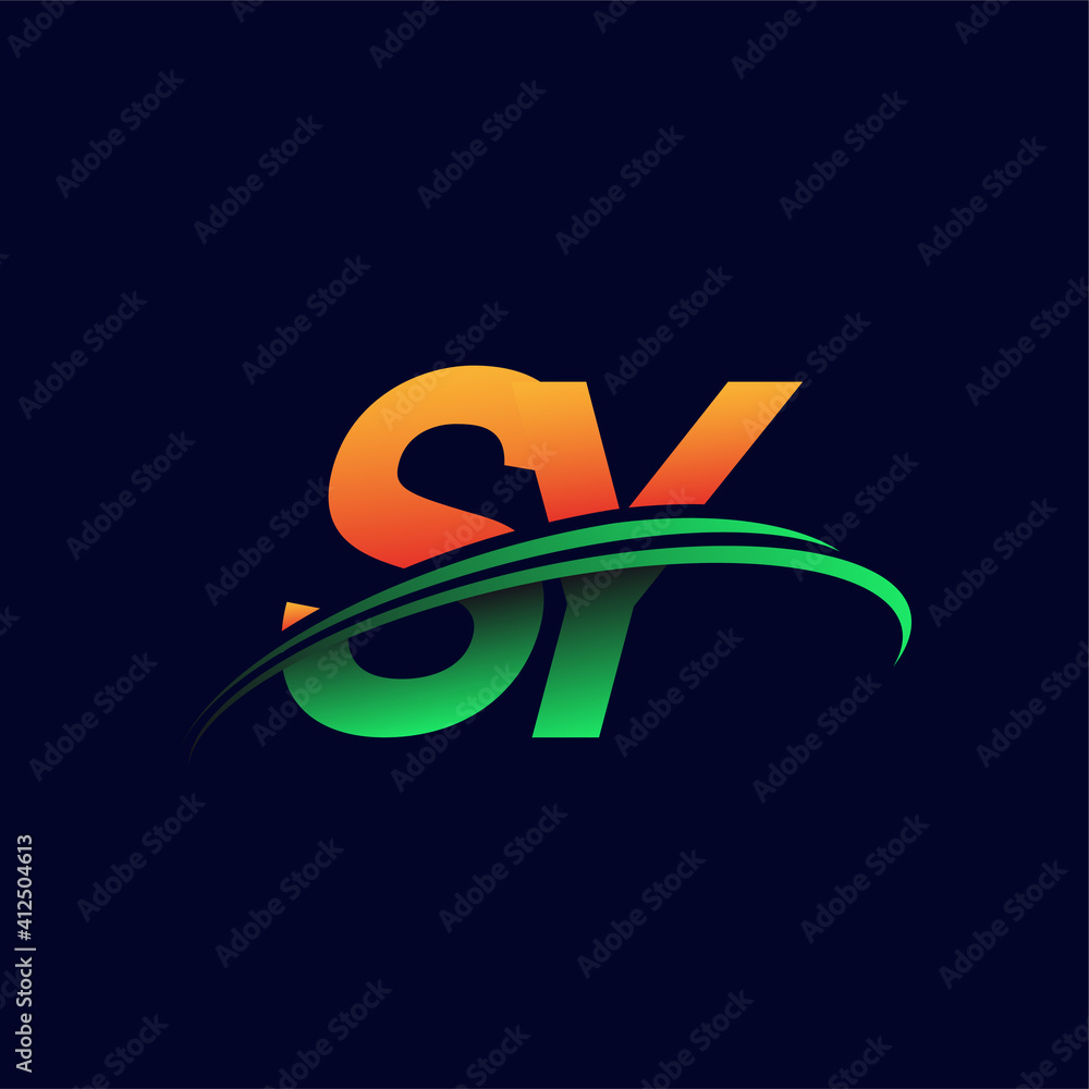 initial logo SY company name colored orange and green swoosh design ...