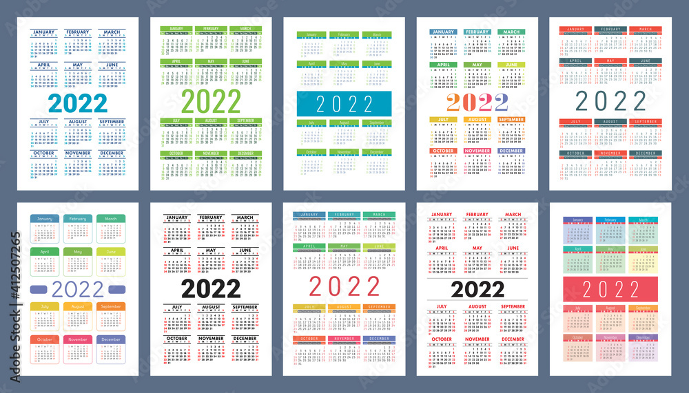 Calendar 2022 year set. Vector pocket or wall calender template ...