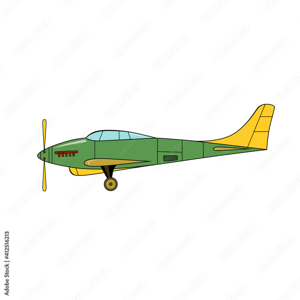 Poster Green fighter plane in cartoon style on white background. – Wall ...