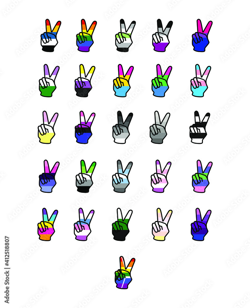 Set of vector illustrations with various of the V-sign pride flags on ...