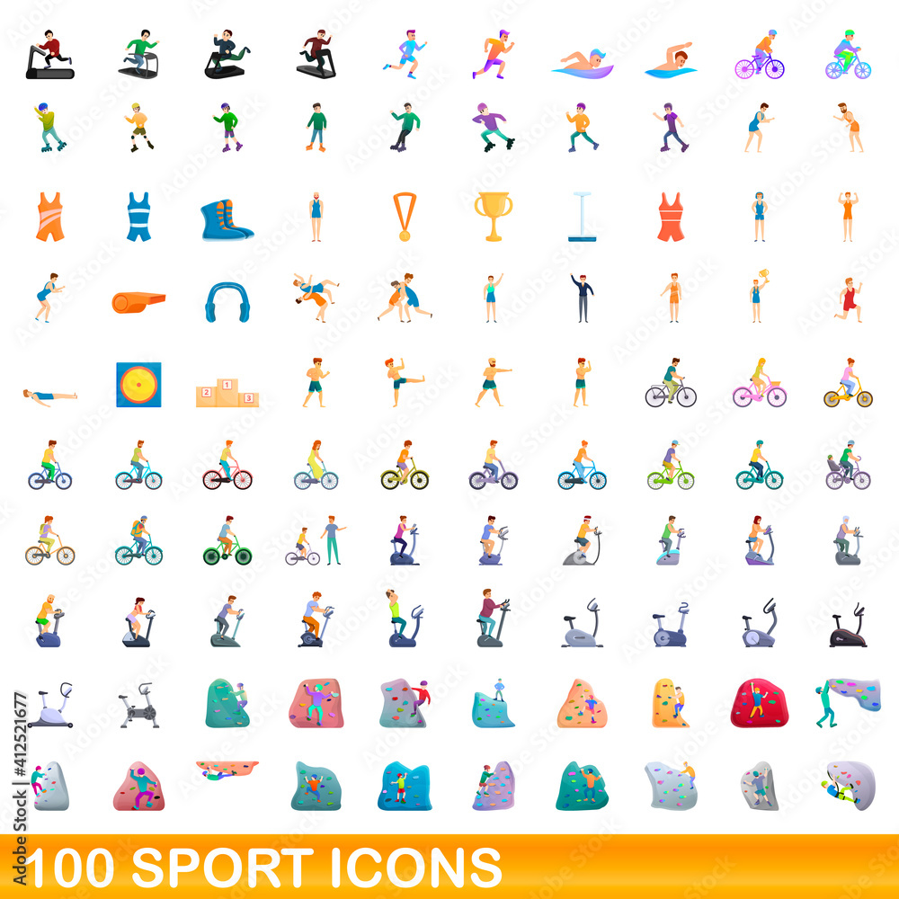 100 sport icons set. Cartoon illustration of 100 sport icons vector set ...