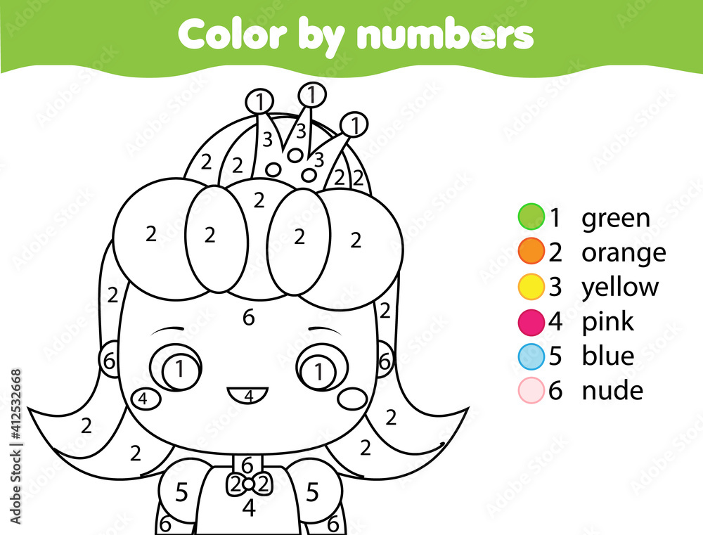Coloring page for kids. Educational children game. Cute princess girl ...