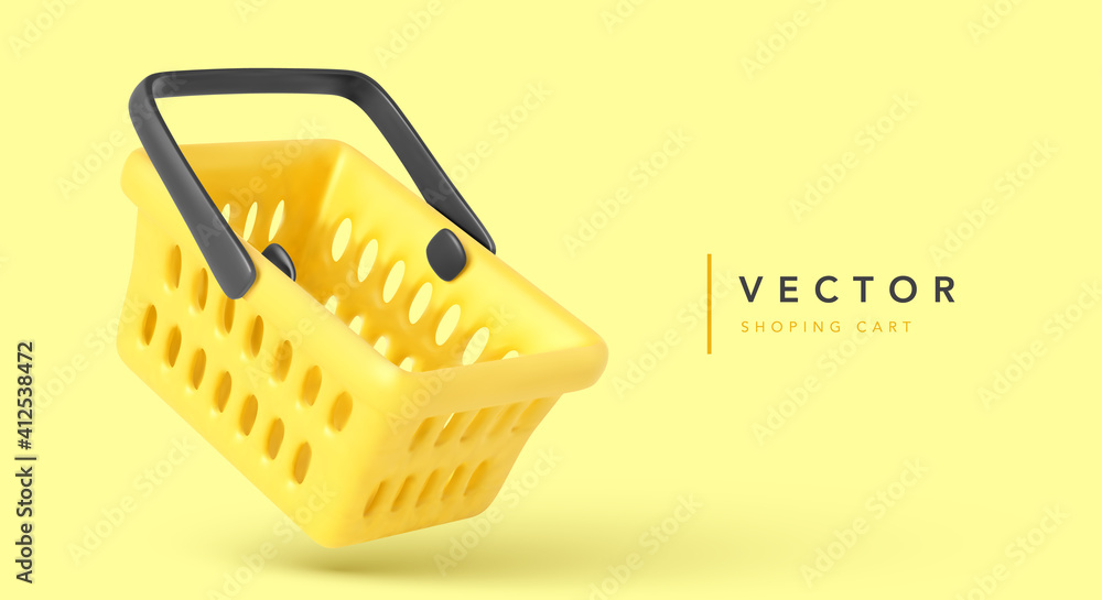 Empty shopping cart isolated on yellow background. Concept banner for ...