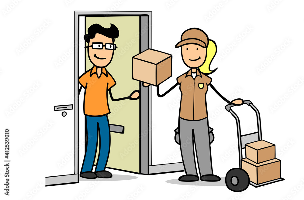Paketbotin stellt Paket an Wohnung mit jungem Mann zu Stock ...