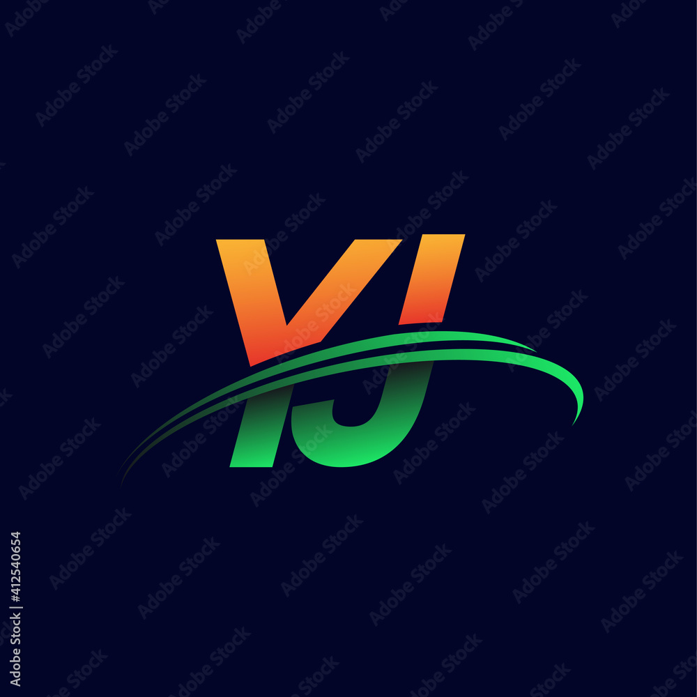 initial logo YJ company name colored orange and green swoosh design ...