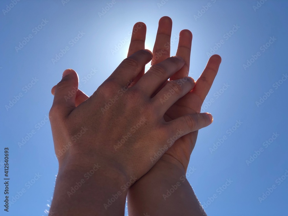 mano, mano, cielo, humana, dedo, dedo, aislada, brazo, la palma, azul ...