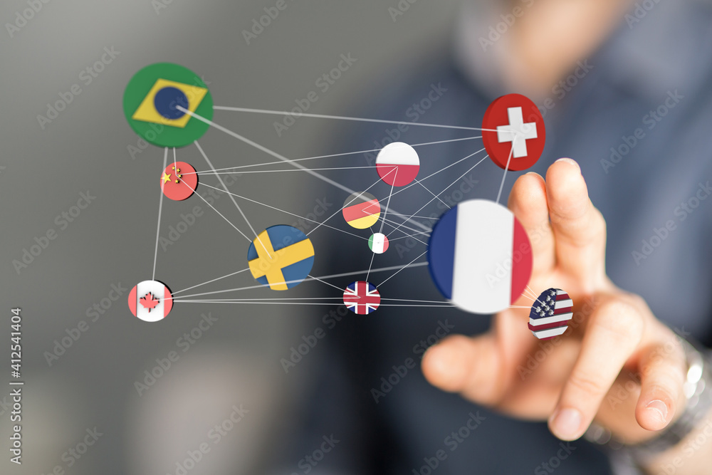 Global communication and international messaging concept, national ...