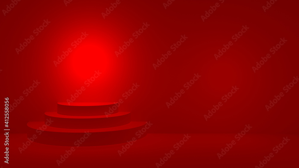 Red round podium on stage display for award ceremony in red room for ...
