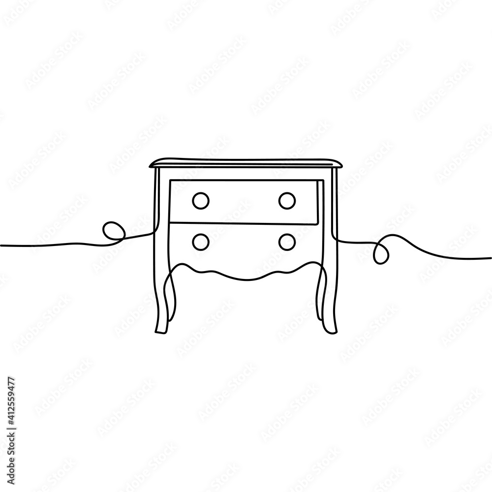 Continuous one line drawing of a chest of drawers. Vector illustration ...