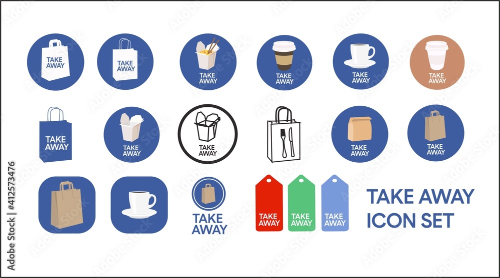Vector Isolated Take Away Icon Set or Collection. Different Color Take ...