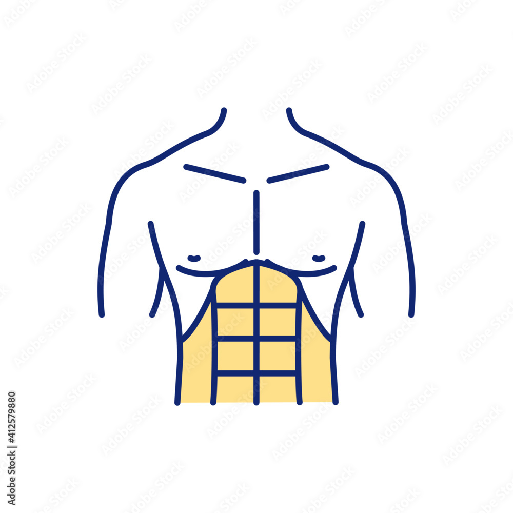 Abdominal muscles RGB color icon. Achieving six-pack abs. Useful for ...