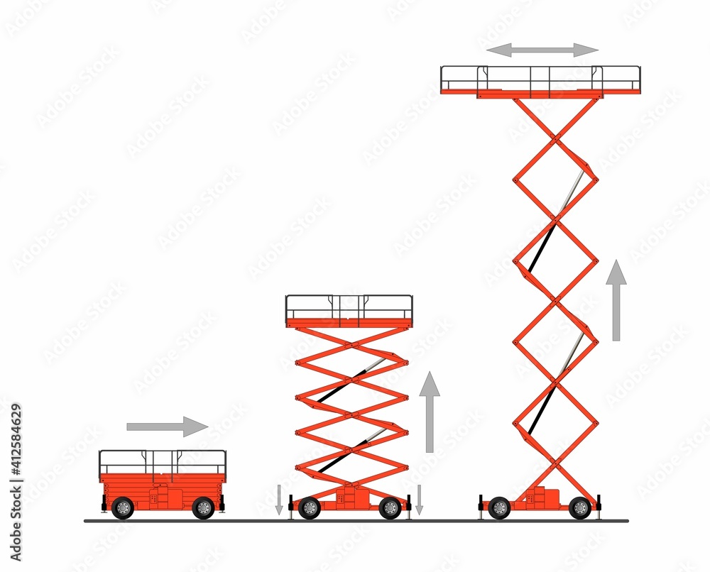 Set of scissors lifting platform isolated on white background ...