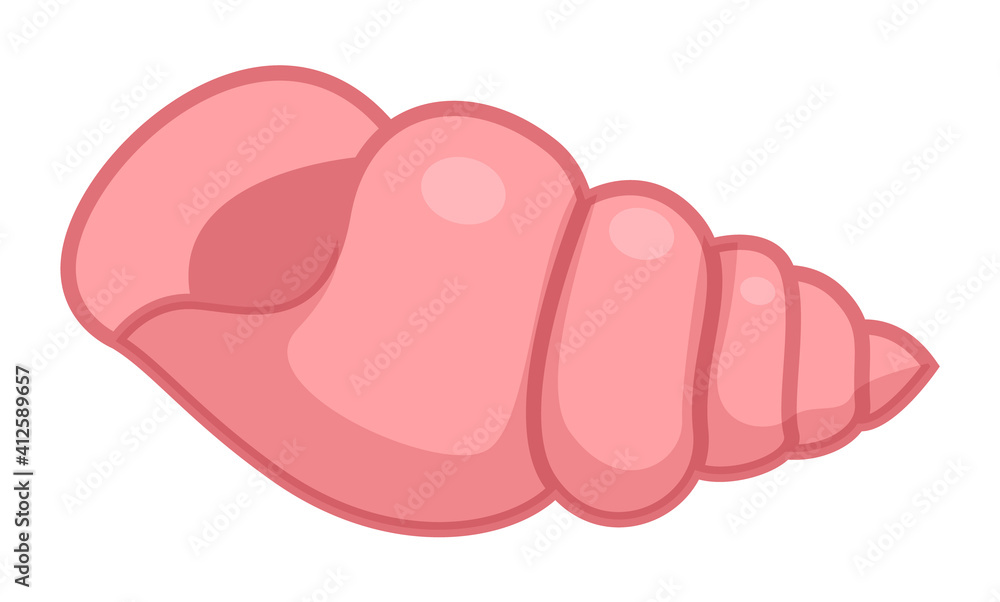 Sea shell pink in spiral form. Mollusk aquatic underwater inhabitant ...