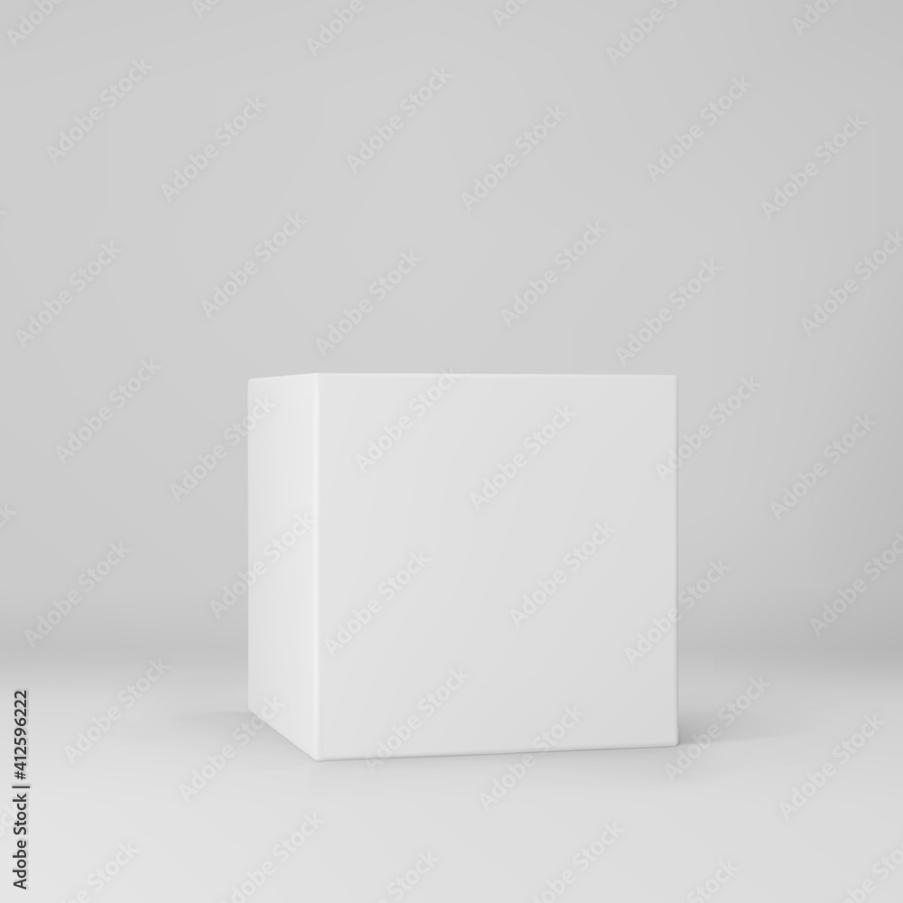 White 3d cube with perspective isolated on grey background. 3d modeling ...