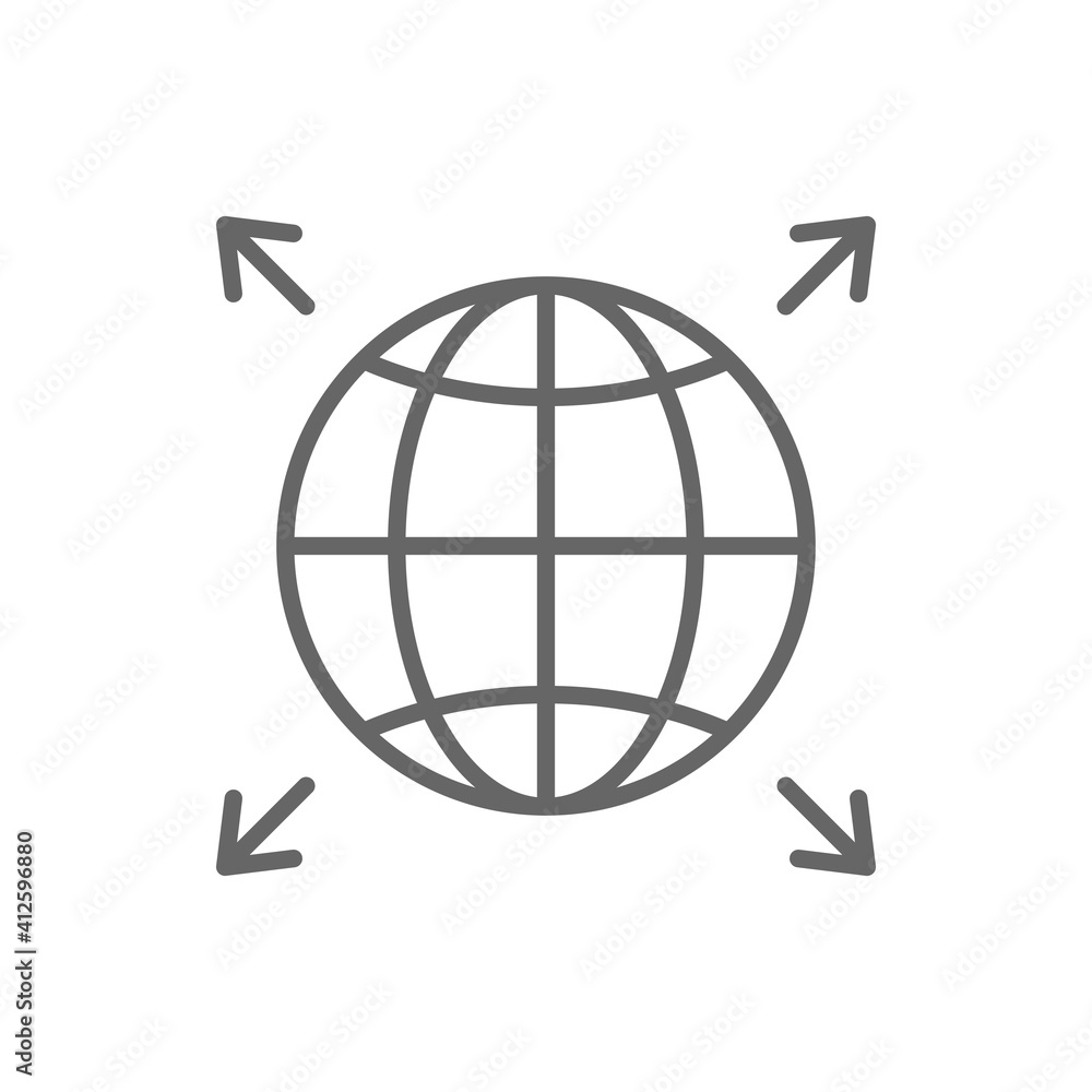 World expansion black icon. Globe line symbol with arrows. Vector ...