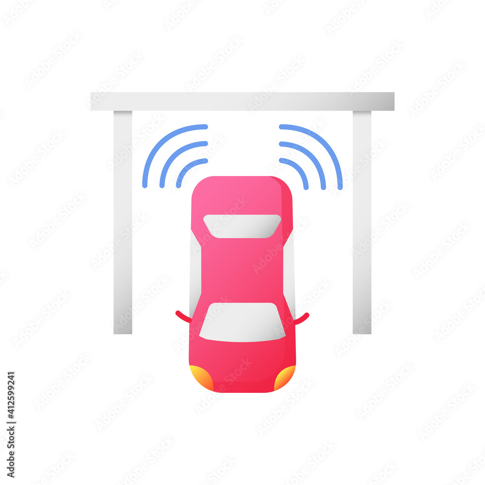 Parking sensors vector flat color icon. Smart driver assistance ...