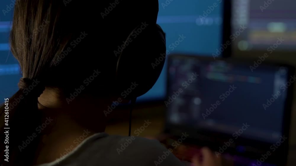 Software Developer Freelancer Woman Female Work With Program Code C Java Javascript On