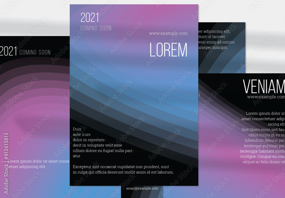 Flyer Layouts with Gradient Blend Wavy Shapes on Black Stock Template ...