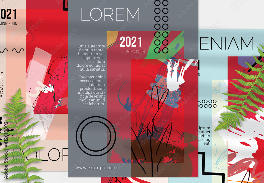 Poster Layouts with Geometric Shapes and Abstract Bright Artistic ...