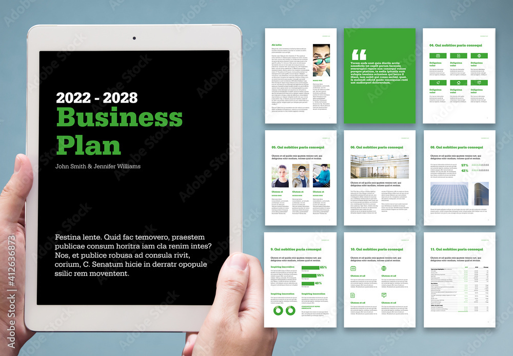 Digital Business Plan Layout with Black and Green Accents Stock ...