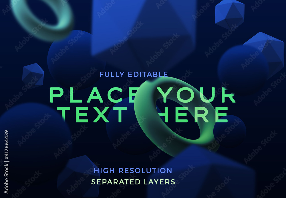 Floating Geometric Shapes in Blue and Neon Green Color Combination ...