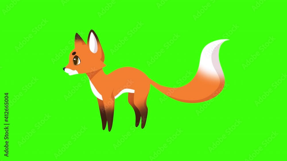 Cute cartoon yawning and stretching fox 2d animation on chroma key ...